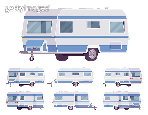 RV vintage style blue and white camper set, travel trailer 이미지 ...