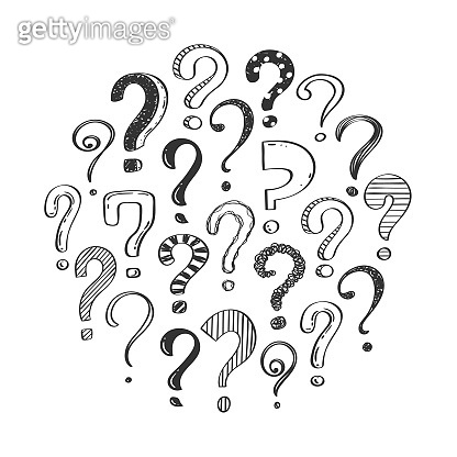 Set of hand drawn question marks, doodle questions on a white ...