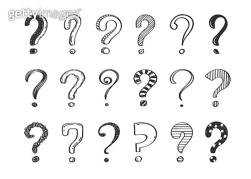 Set of hand drawn question marks, doodle questions on a white ...