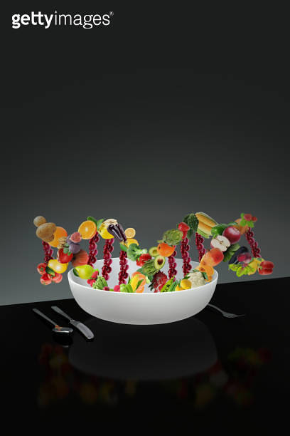 DNA strand made from fruits and vegetables fresh served ready to eat ...