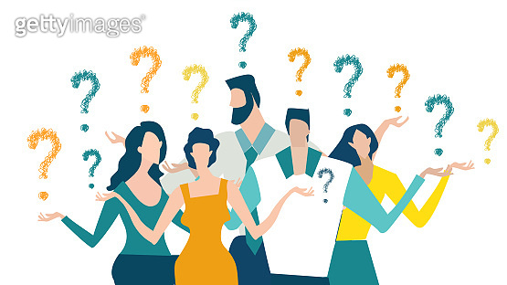 Group of professional young people with lots of questions. Support ...