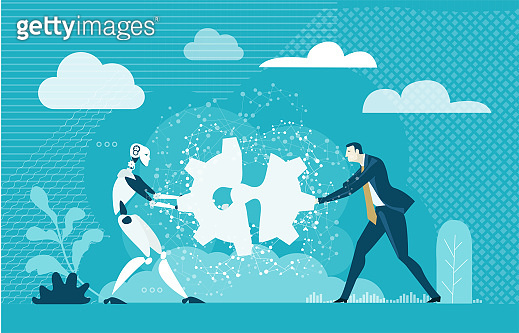 Robots vs humans. People communicating and developing robots. Robots ...