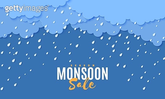 Rain and clouds in paper cut style. Vector storm weather concept with ...