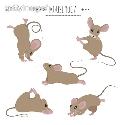 Mouse yoga poses and exercises. Cute cartoon clipart set (1250270508 ...