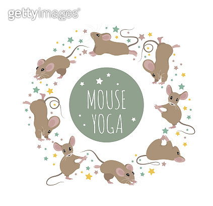 Mouse yoga poses and exercises. Cute cartoon clipart set (1250270507 ...