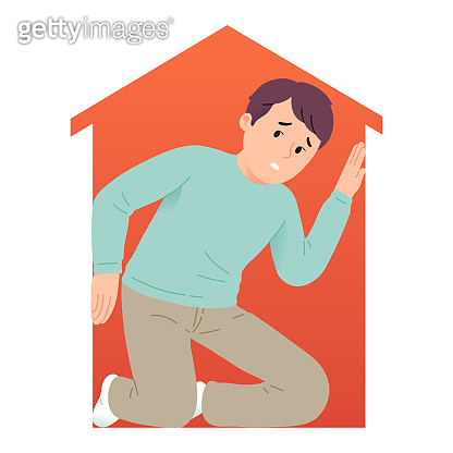 vector illustration of a young man experiencing a phobia of narrow ...