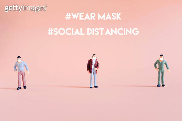 Social distance concept, miniature people standing keep distance and ...
