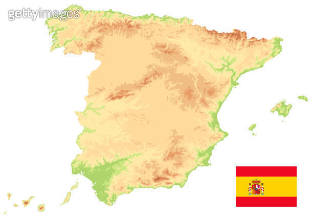 Spain Physical Map Cutout On White. No text (1212830666) 일러스트, 무료 일러스트 ...