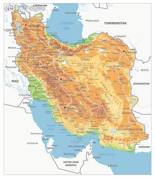 Highly Detailed Physical Map of Iran (1212831723) - 게티이미지뱅크