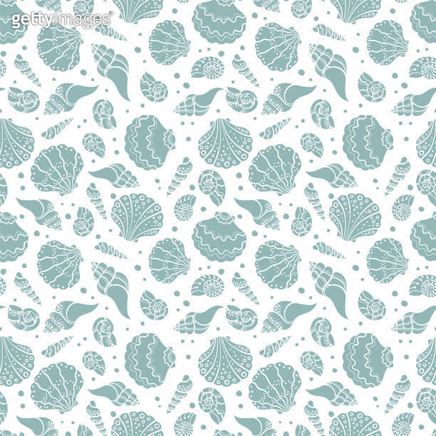 Fresh colorful seamless pattern with various shells, clams and snails ...