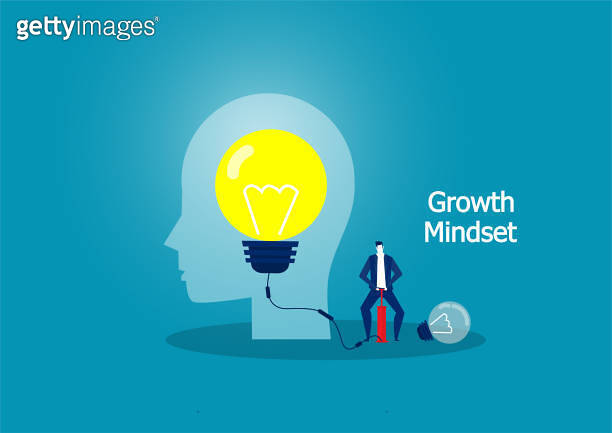 businessman blowing Light bulb by air pump. growth mindset concept ...