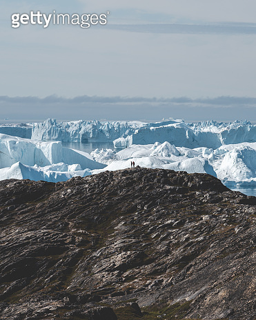 Arctic nature landscape with icebergs in Greenland icefjord with ...