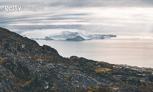 Arctic nature landscape with icebergs in Greenland. Glacier and ...