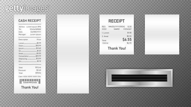 Receipts collection of realistic payment paper bills for cash or credit ...