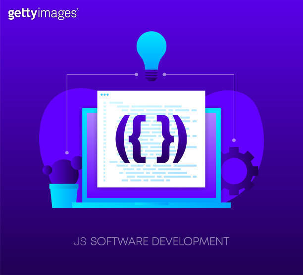 JS Software Development Programming concept on dark gradient background ...