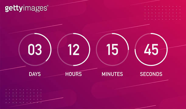 Countdown clock on minimal purple geometric background. Dynamic shapes ...