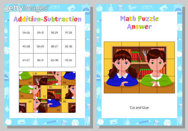 Addition, Subtraction Math Puzzle Worksheet. Educational Game ...