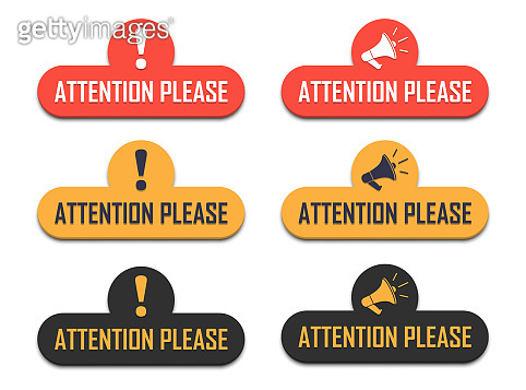 Set of attention please badges with megaphone and exclamation mark icon ...