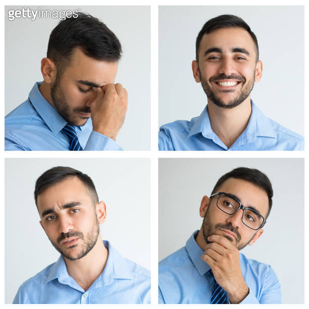 Male portraits with happy, serious, pensive face expressions 이미지 ...