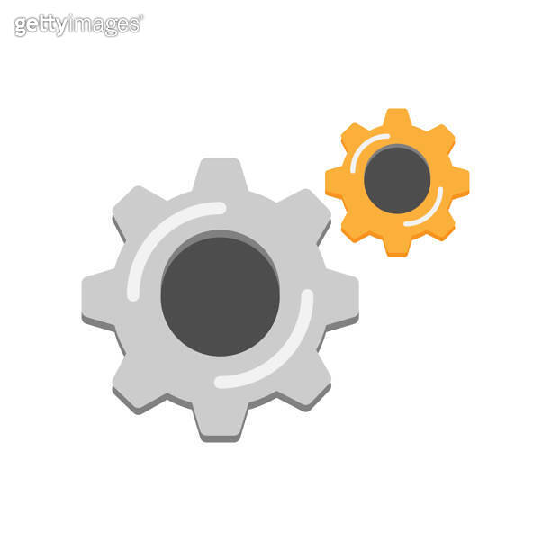 Settings cogwheel gray with orange with shadow on white background ...