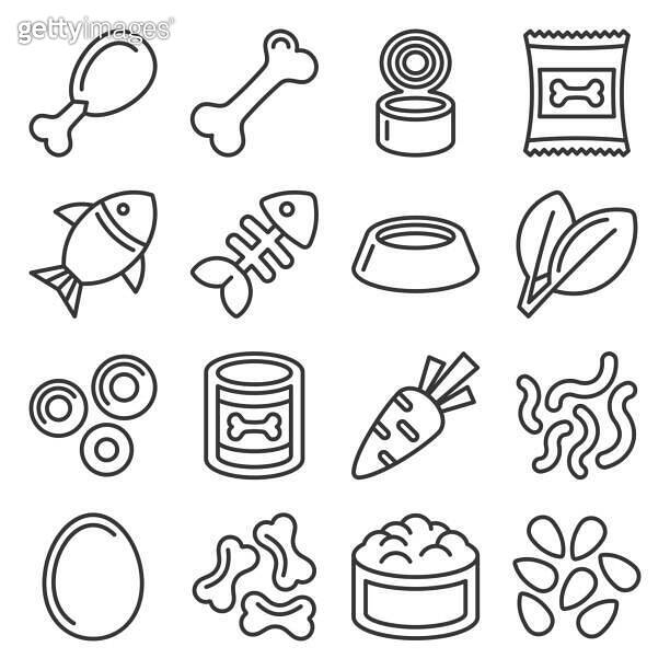Pet Food Icons Set on White Background. Line Style Vector 이미지 ...