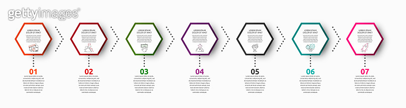 Vector infographic with 7 hexagons. 이미지 (1217536151) - 게티이미지뱅크
