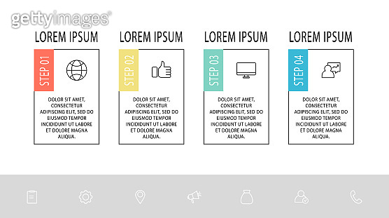 Vector infographic flat template. Rectangles for four diagrams, graph, flowchart, timeline ...
