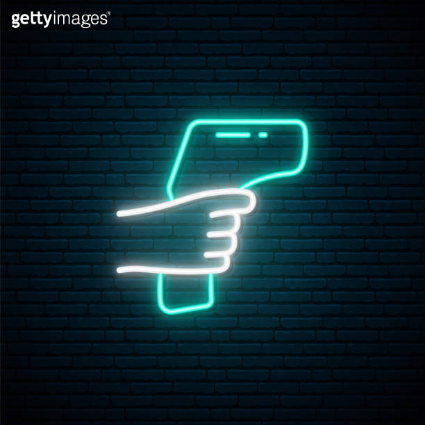 Fever check neon sign. Body temperature check required sign during ...