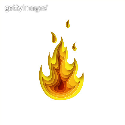 Isolated illustration of fire in paper cut style. Layered design. Icon ...