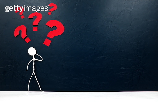 Human stick figure with question mark. Q and A , confusion, problem ...