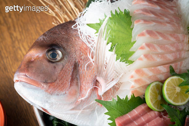 Sashimi arranged in the original shape of red snapper (1221226039) - 게티 ...