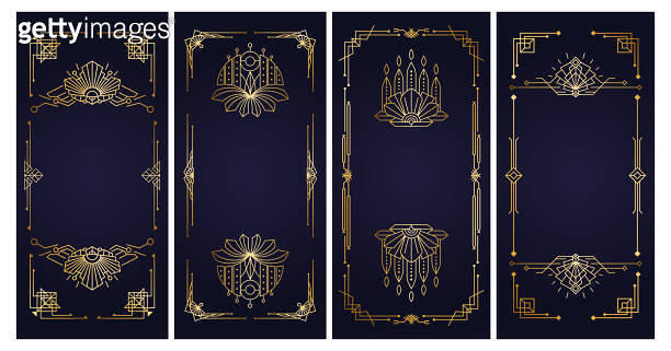 Roaring 20s - Design templates. Art Deco vintage gold frames. Retro ...