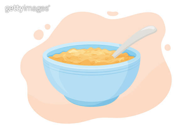 Oats bowl vector icon. Oatmeal sweet breakfast cup, oat grain porridge ...