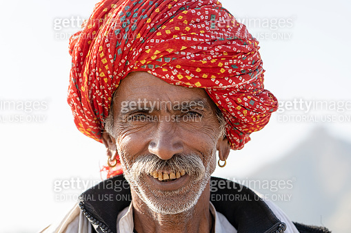 Indian man during Pushkar Camel Mela, Rajasthan, India, close up ...