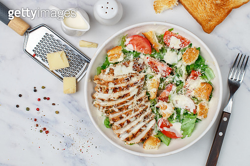 Healthy Grilled Chicken Caesar Salad with iceberg or lettuce, Cheese ...