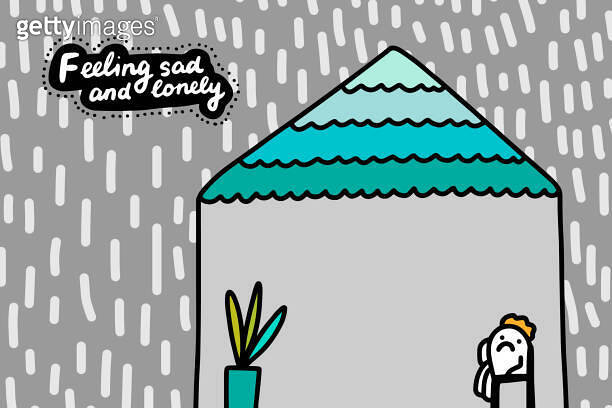 Feeling sad and lonely hand drawn vector illustration in cartoon comic ...
