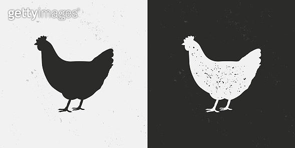 Chicken, Hen icons isolated on white and black backgrounds. Hen ...