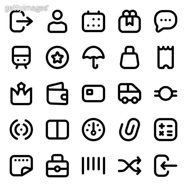 Basic Symbol Line Icon Set - 4 . Grid, Sms, Shuffle, Sticker, User ...