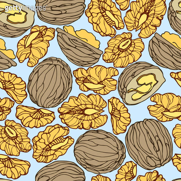 seamless pattern of a set of walnuts & kernels, for menu design or ...