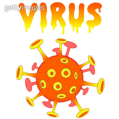 Coronavirus SOLID 19, cell. Red yellow, orange. Virus microbe cell ...