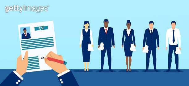 Vector of a business man recruiter making a candidate choice at a job ...