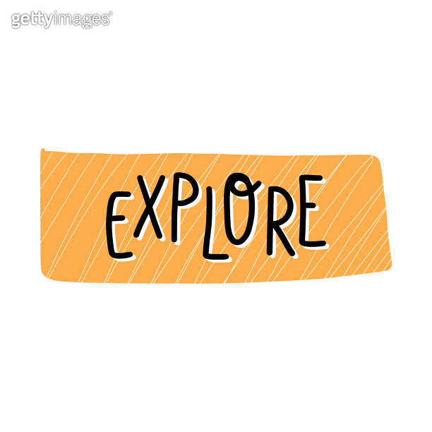 Explore hand lettering text on textured orange background. Label ...