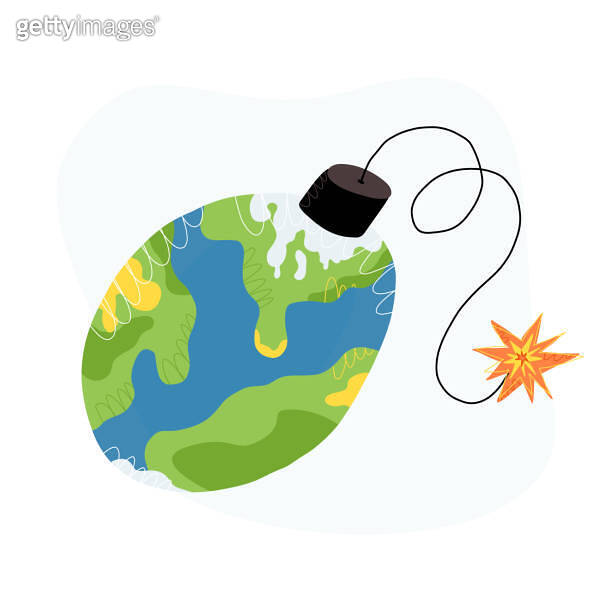 Planet Earth bomb with a lit burning fuse is ready to explode any ...