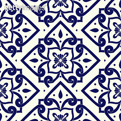 Parquet delft dutch tile pattern vector seamless with floral motifs ...