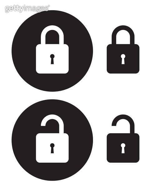 Black Lock Circle Unlock Icons 이미지 (1292473297) - 게티이미지뱅크