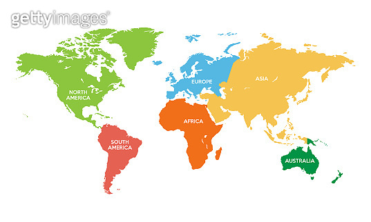 Color World map with continent borders. 이미지 (1206504694) - 게티이미지뱅크