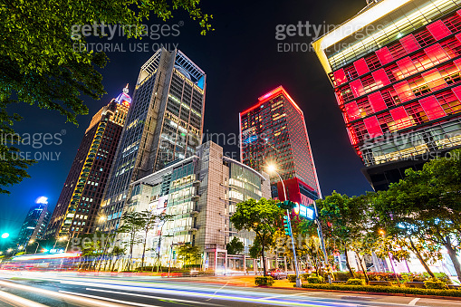 Taipei, Taiwan. street view and cityscape of the Xinyi District in the ...