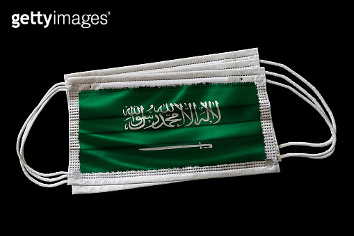 Surgical Masks With Flag of Saudi Arabia Isolated on Black Background ...