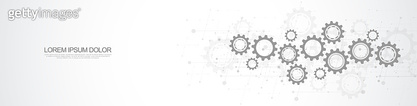 Banner design template. Cogs and gear wheel mechanisms. Hi-tech digital ...