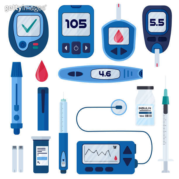 Diabetes flat vector infographic elements set in cartoon style ...